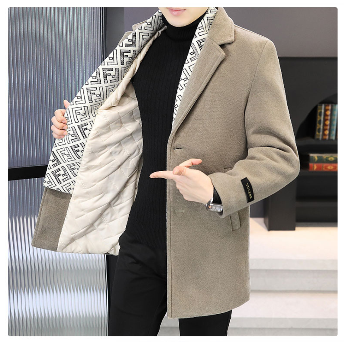 Monarch Wear - Men's Tweed Winter Jacket with Lapel, Lined with White